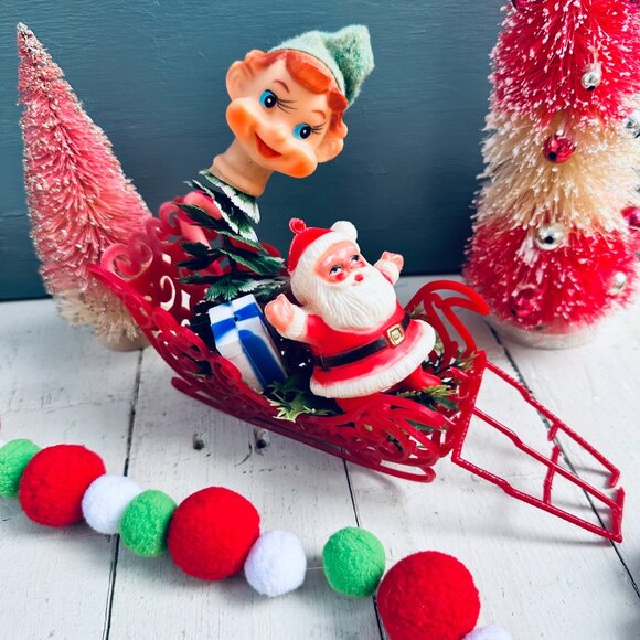 Vintage | Holiday | Vintage Christmas Santa Elf Sleigh Tabletop Decor ...